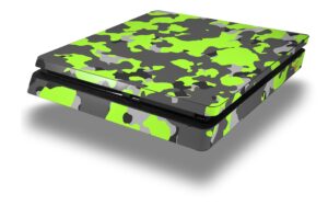 vinyl decal skin wrap compatible with sony playstation 4 slim console wraptorcamo old school camouflage camo lime green (ps4 not included)