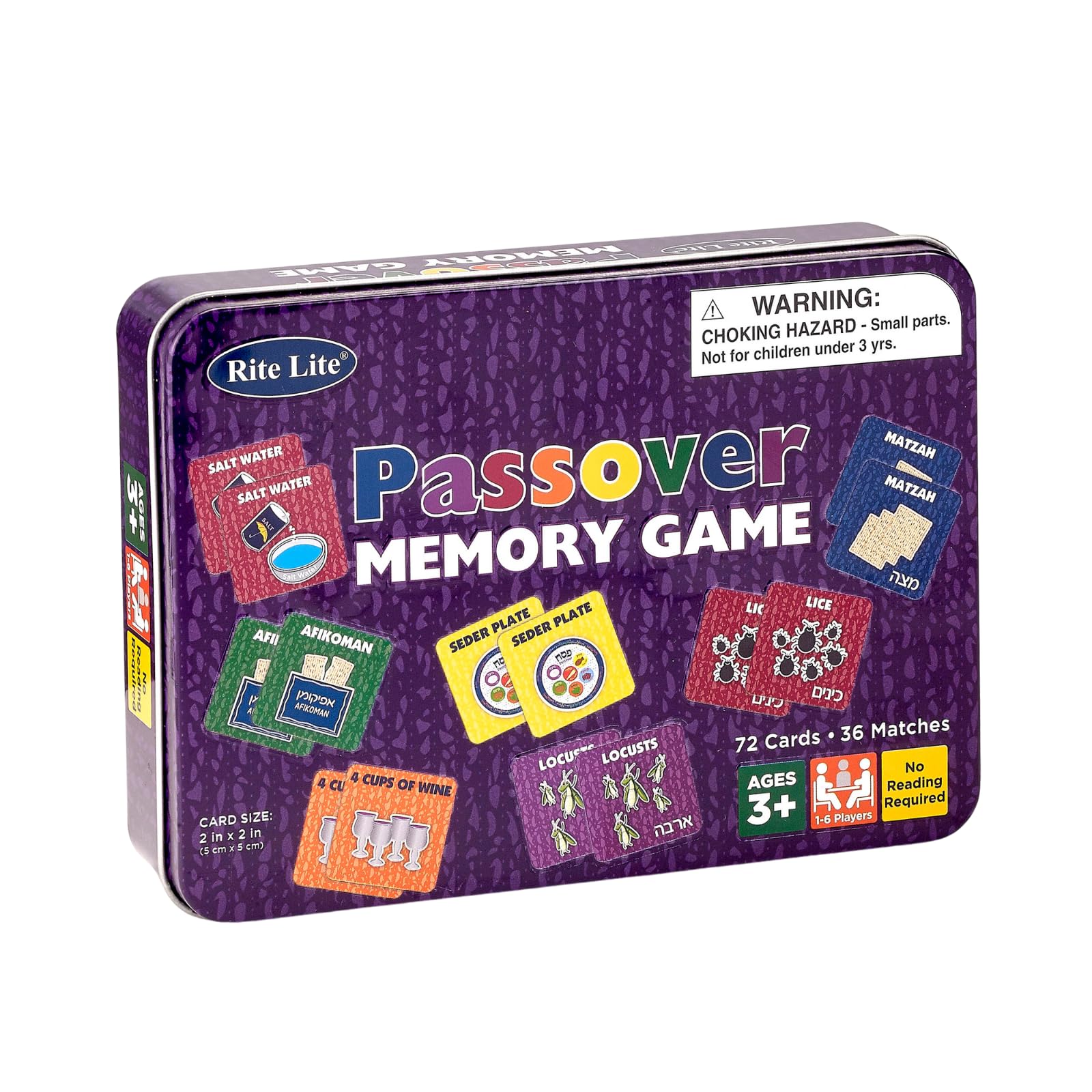 Passover Memory Game by Rite Lite | Passover Gifts Jewish Pesach Seder Holiday Party Favors | Match the Most Cards & Win! Collectible Tin 72 Cards