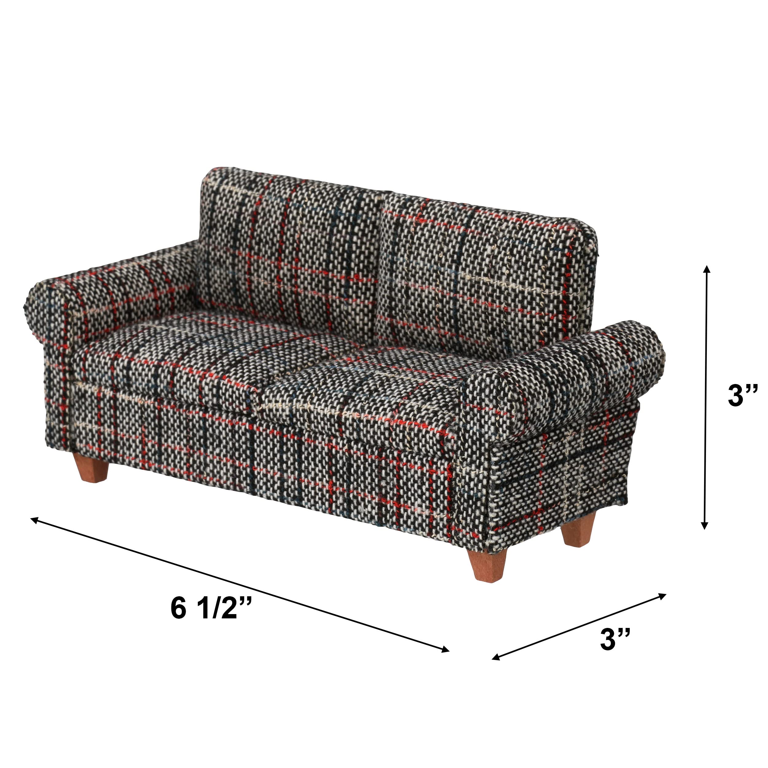 Red Dollhouse Sofa Couch, Miniature Living Room Furniture Loveseat, Accessories for 6 inch Dolls, 1/12 Scale, Red White