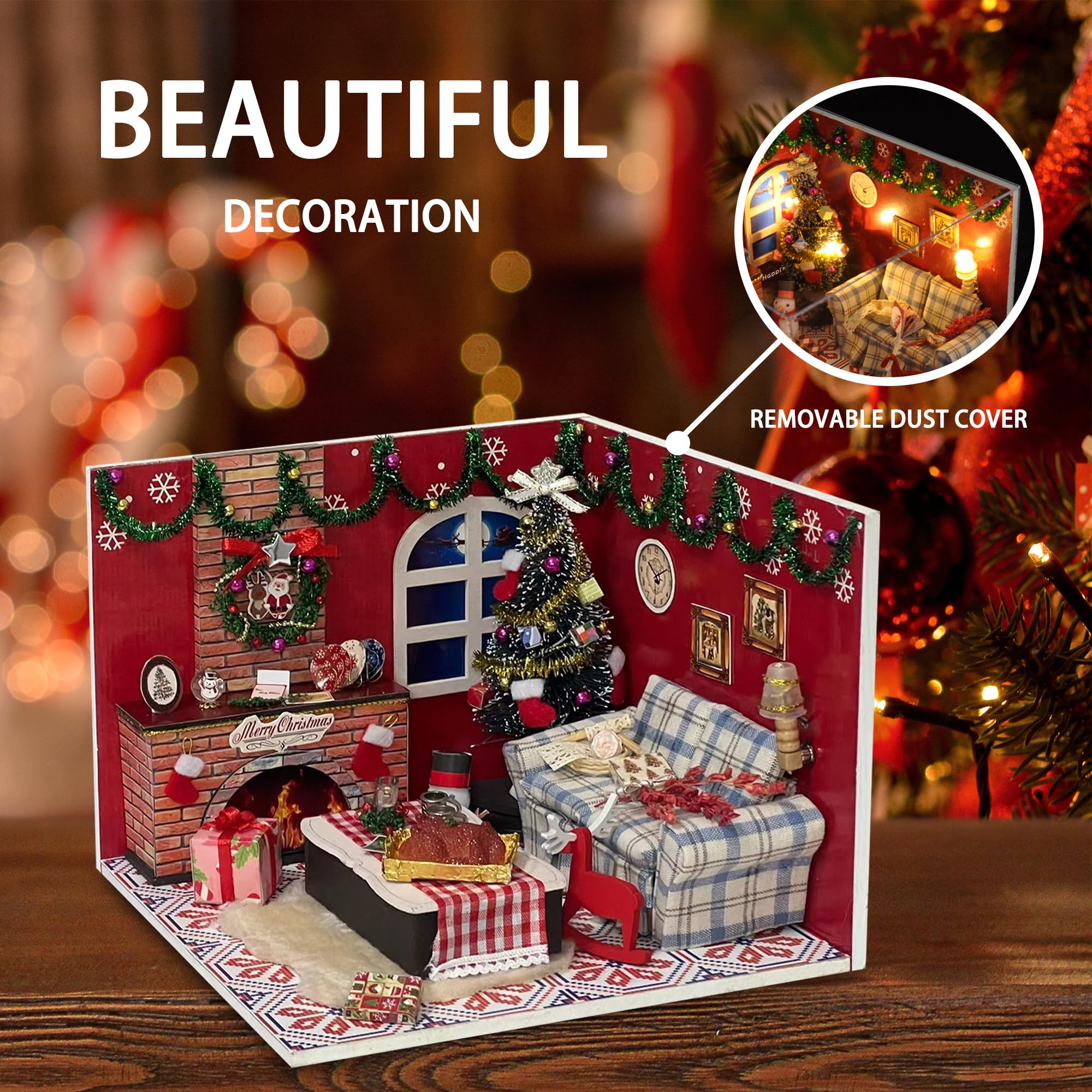 Flever Dollhouse Miniature DIY House Kit Creative Room with Furniture and Glass Cover for Romantic Artwork Gift(Christmas Eve)