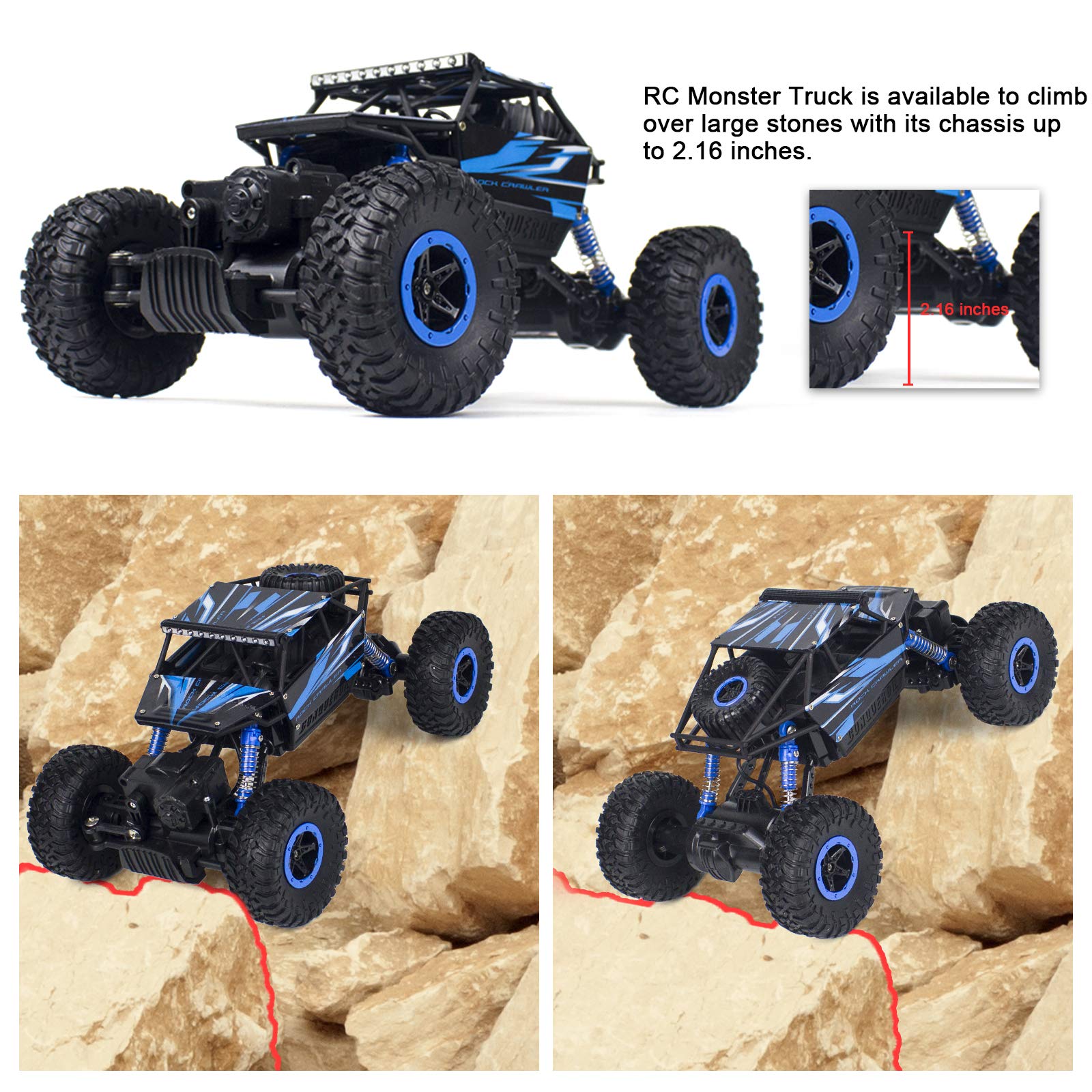 Cheerwing 1:18 Rock Crawler 2.4Ghz Remote Control Car 4WD Off Road RC Monster Truck 2 Battery (Blue)