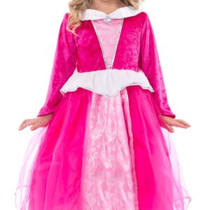 Little Adventures Deluxe Sleeping Beauty Hot Pink Princess Dress Up Costume (Large Age 5-7) - Machine Washable Child Pretend Play and Party Dress with No Glitter