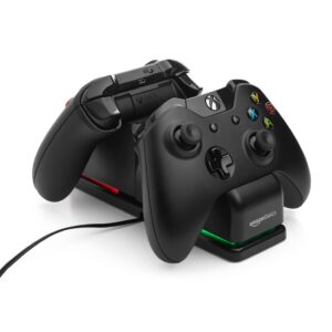 amazon basics dual charging station for xbox one, xbox one standard, and xbox one elite controllers - black