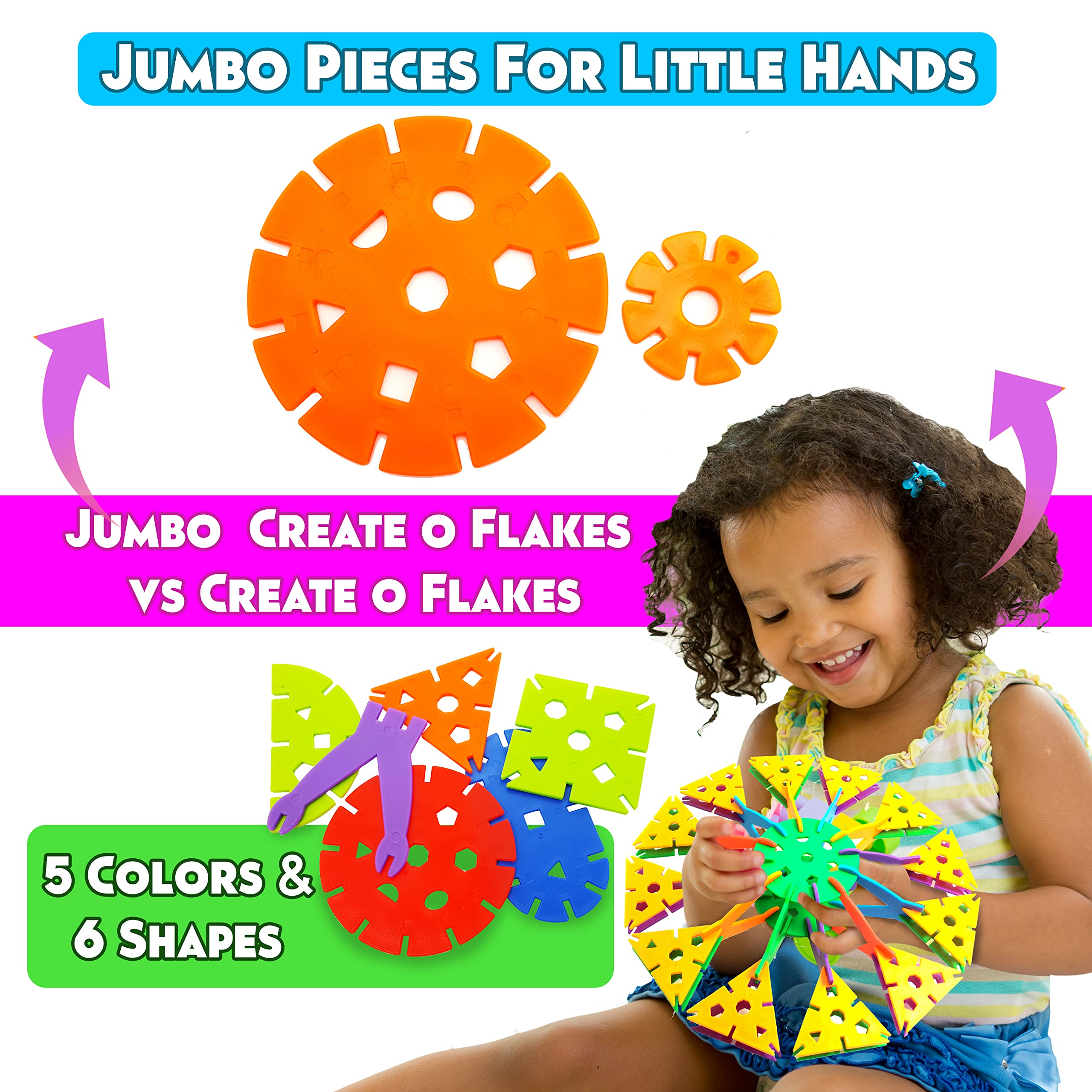 Skoolzy Rainbow Jumbo Creative Flakes 120 Piece Set - Montessori Sensory Toys Toddler Toys Building Blocks Occupational Therapy Educational Toys for Toddlers STEM Toys for Ages 2+ Includes eBook