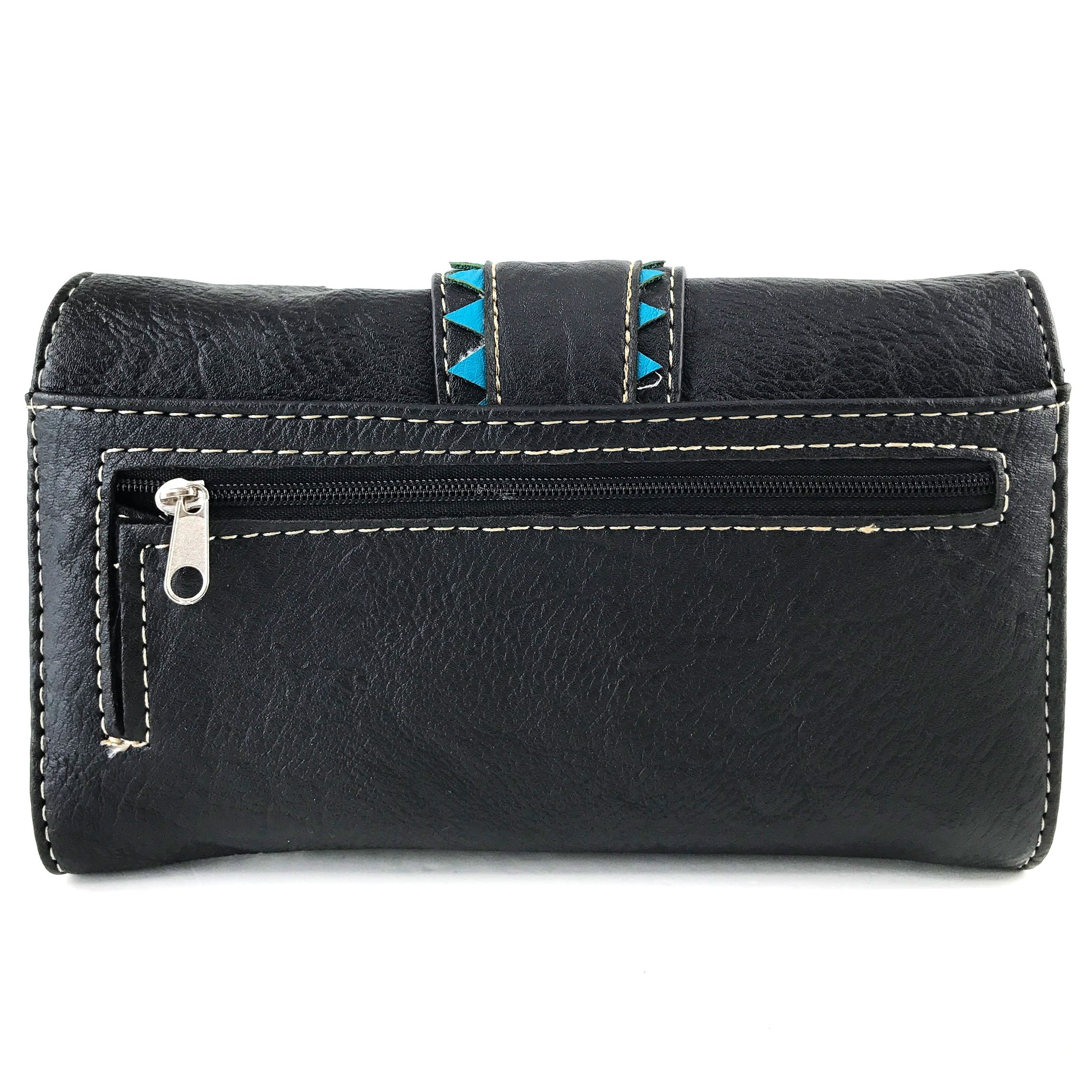 Justin West Abstract Butterfly Buckle Black Conceal Carry Handbag (Blue Purse and wallet)