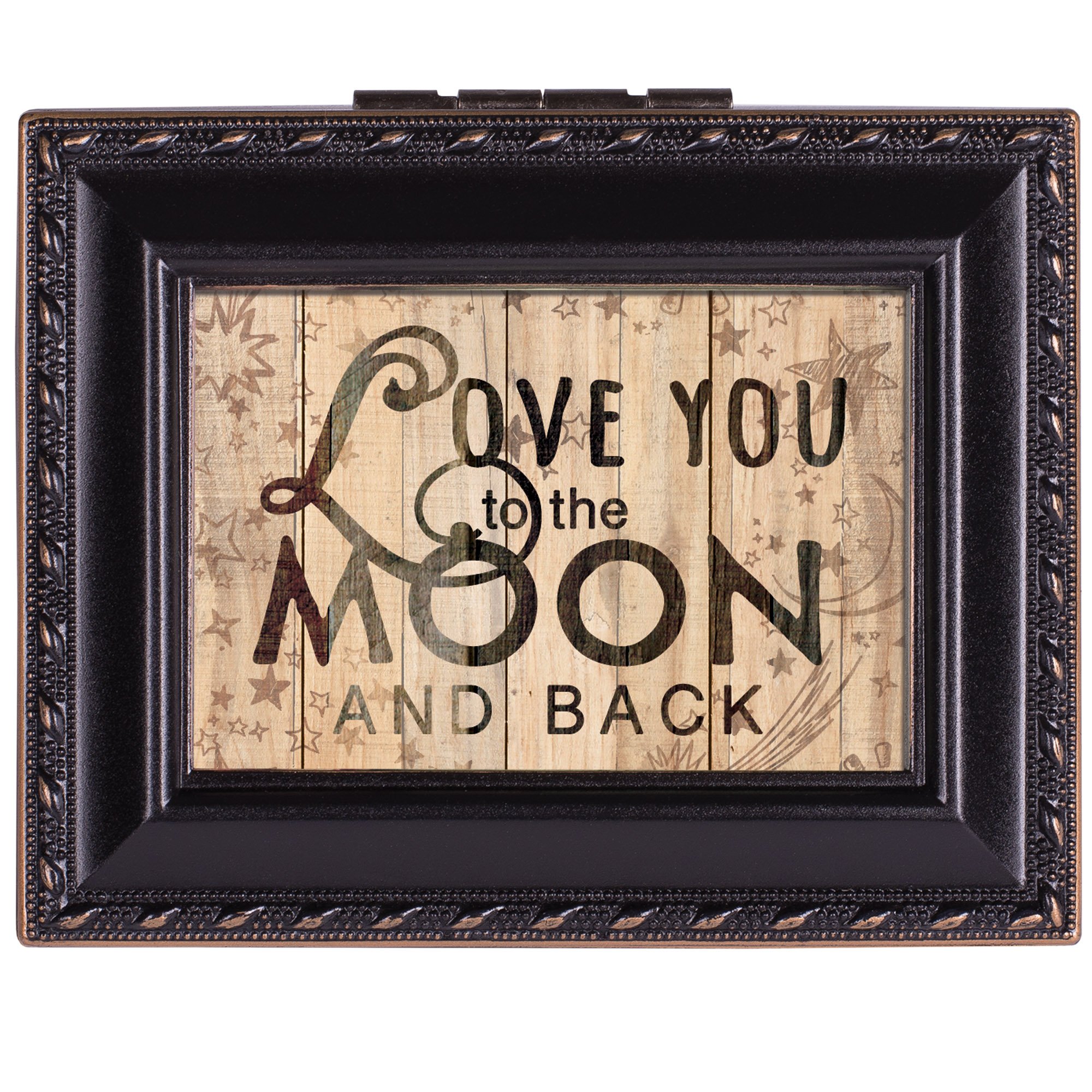 Cottage Garden Love You to The Moon Black Rope Trim 4.5 x 3.5 Tiny Square Jewelry Keepsake Box