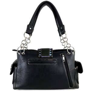 Justin West Abstract Butterfly Buckle Black Conceal Carry Handbag (Blue Purse and wallet)