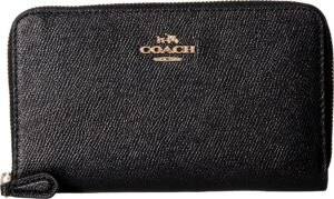 coach crossgrain leather medium zip around wallet li/black one size