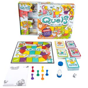 spin master quelf board game: party game for teens and adults -obey the cards to win family game night - 300 outrageous action cards combines quiz questions, stunts, acting, and hilarious rules