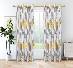 cherry home modern leaves room darkening blackout curtain pairs panel heavy drapes for living room grommet top draperies yellow,2 panels with 2 matching pillow case,52 inch by 84 inch