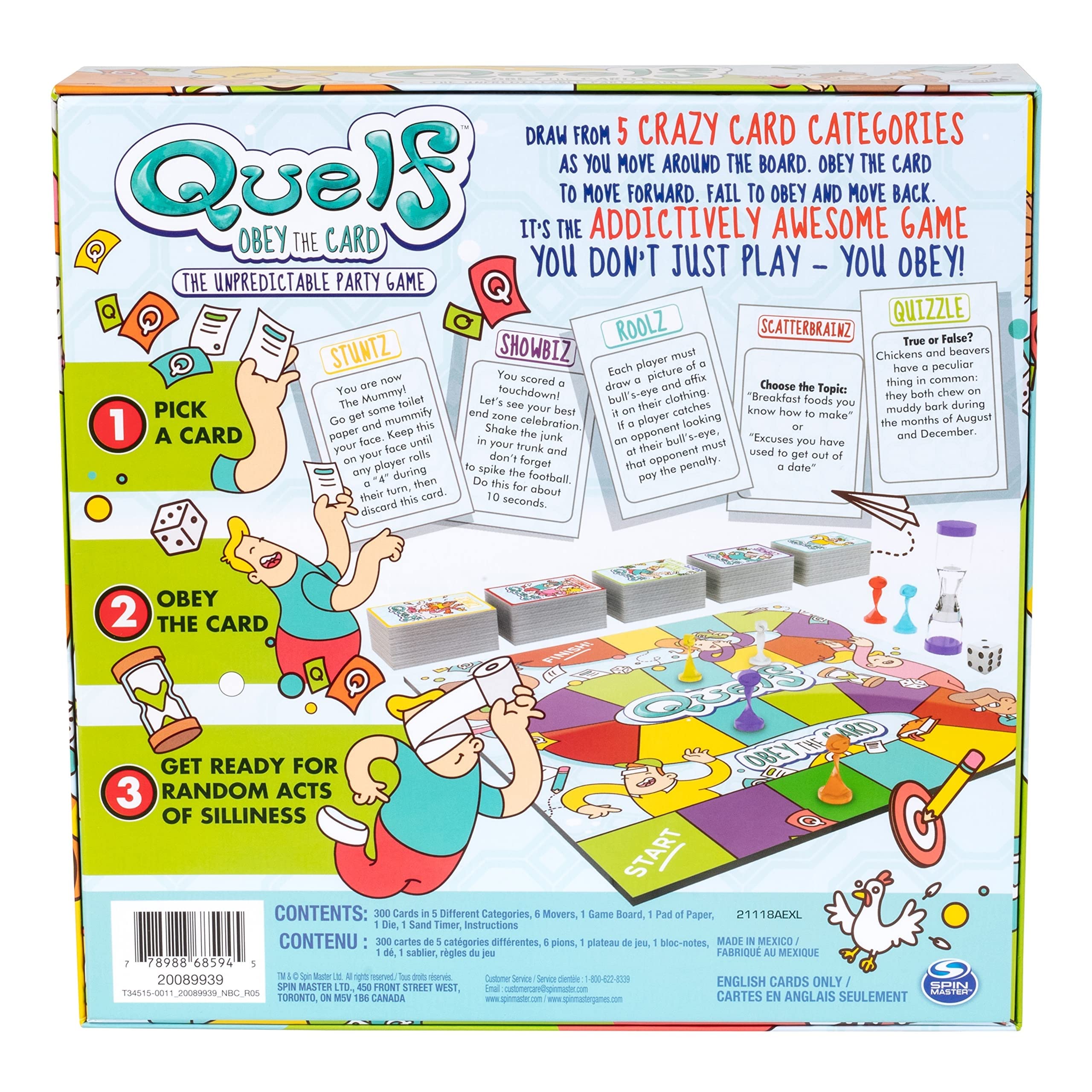 Spin Master Quelf Board Game: Party Game for Teens and Adults -Obey The Cards to Win Family Game Night - 300 Outrageous Action Cards Combines Quiz Questions, Stunts, Acting, and Hilarious Rules