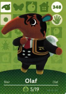 nintendo animal crossing happy home designer amiibo card olaf 348/400 usa version