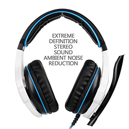 SADES Stereo Gaming Headset for PS4 PC Xbox One Controller Noise Cancelling Over Ear Headphones with Mic White (SDSSA810W-HDST)