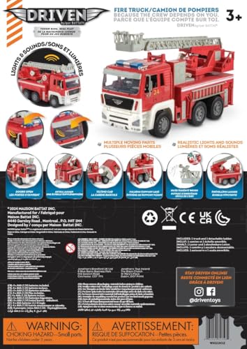 Driven by Battat – Large Toy Fire Truck for Kids – Toy Rescue Vehicle – Red Emergency Toy Truck – Lights & Sounds – 3 Years + – Standard Fire Truck