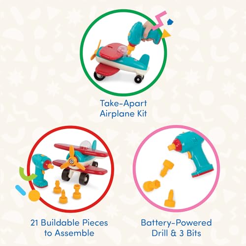 Battat – Classic Construction Toy – Pretend Play Toys – Toddler Plane Playset – Dexterity Building Toy – 3 Years + – Take-Apart Airplane