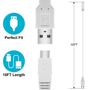 USB Charging Cables Compatible Nintendo Wii U Gamepad, AFUNTA 2 Pack USB Charger Cord Compatible WiiU, 10ft / 3m - White