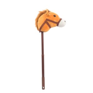 linzy plush hobby horse stick toy, adjustable telescopic stick, adjust to 3 different sizes, for cowboy and cowgirl of different ages, light brown