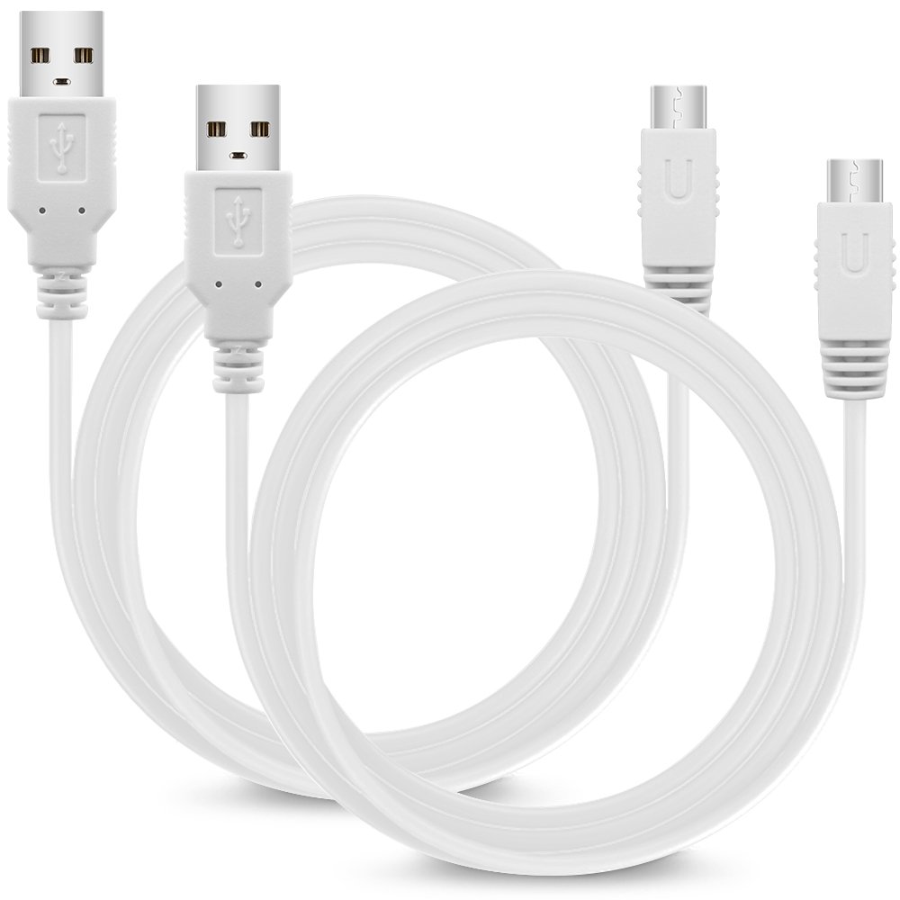 USB Charging Cables Compatible Nintendo Wii U Gamepad, AFUNTA 2 Pack USB Charger Cord Compatible WiiU, 10ft / 3m - White