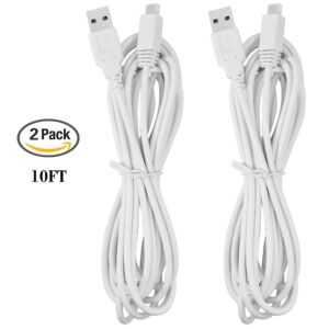 USB Charging Cables Compatible Nintendo Wii U Gamepad, AFUNTA 2 Pack USB Charger Cord Compatible WiiU, 10ft / 3m - White