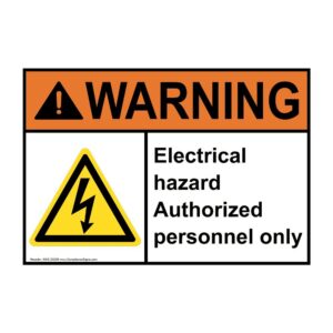 compliancesigns.com warning electrical hazard authorized personnel only ansi safety label decal, 5x3.5 in. vinyl 4-pack