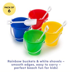 Top Race 6 Pack of 5 Beach Pails Sand Buckets and Shovels Toy - Pool and Swim Toys for Kids - Toddler Sandcastle Molds - Kids Sandbox Accesory Set for Summer Outdoor Beach Fun for Children