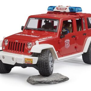 Bruder Jeep Rubicon Fire Rescue Vehicle with Electronic Emergency Siren Sounds and Fireman Figurine