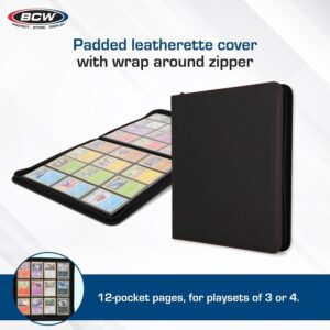 BCW Z-Folio LX Zipper Portfolio - Premium Pink Leatherette 12-Pocket Playset Album - Secure Zipper - 480 Card Capacity - Card Collector's Dream - Card Organizer - Trading Card Storage