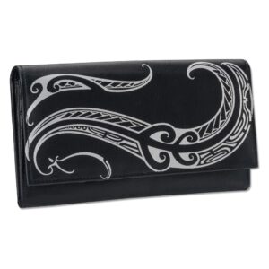 polynesian tattoo women's leather clutch wallet model "ahona" tattoo art by kuaika quenga (black) from nakoa