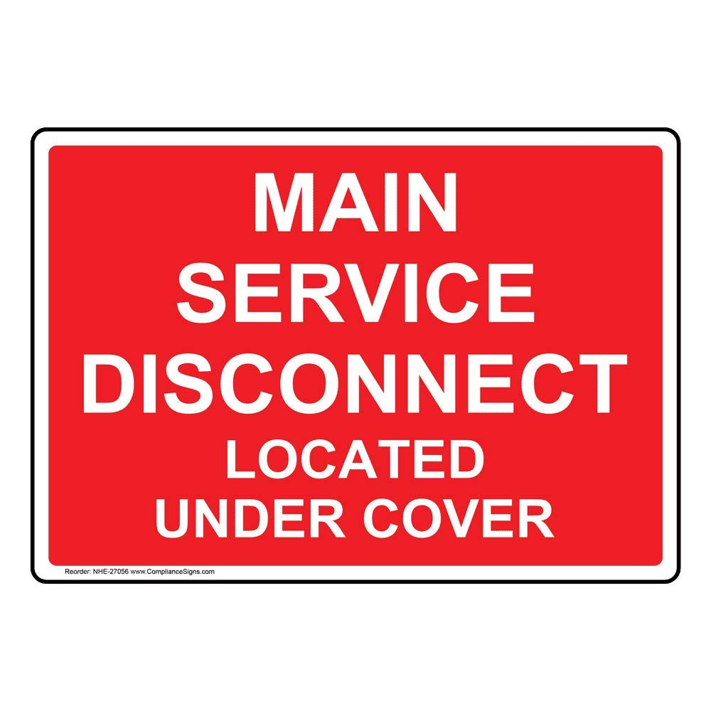 ComplianceSigns.com Main Service Disconnect Located Under Cover Label Decal, 5x3.5 in. 4-Pack Vinyl for Electrical