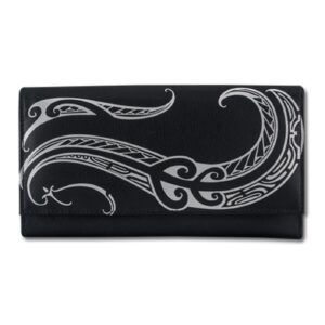 Polynesian Tattoo Women's Leather Clutch Wallet Model "Ahona" Tattoo art by Kuaika Quenga (Black) from NAKOA