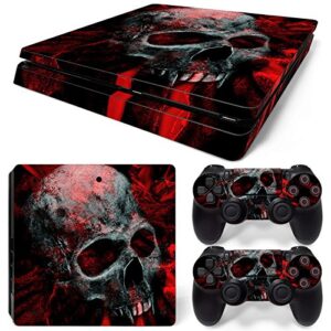 gam3gear vinyl decal protective skin cover sticker for ps4 slim console & controller (not for ps4 or ps4 pro) - red skull