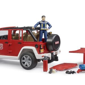 Bruder Jeep Rubicon Fire Rescue Vehicle with Electronic Emergency Siren Sounds and Fireman Figurine