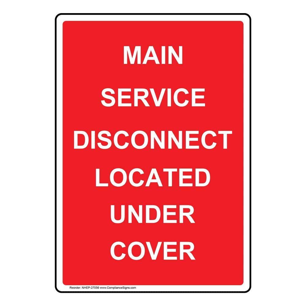 ComplianceSigns.com Vertical Main Service Disconnect Located Under Cover Label Decal, 5x3.5 in. 4-Pack Vinyl for Electrical