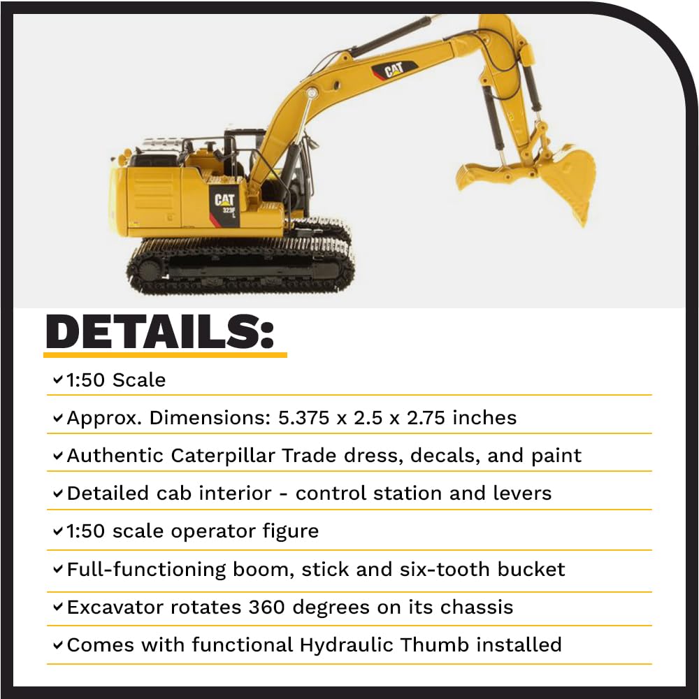 Diecast Masters Caterpillar 323F L Hydraulic Excavator, Core Classics Series Cat Trucks & Construction Equipment | 1:50 Scale Collectible | 85924C