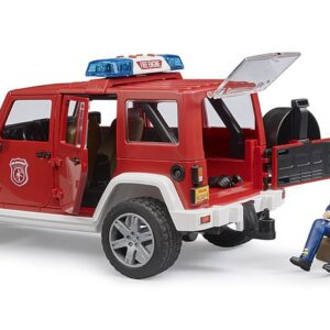 Bruder Jeep Rubicon Fire Rescue Vehicle with Electronic Emergency Siren Sounds and Fireman Figurine