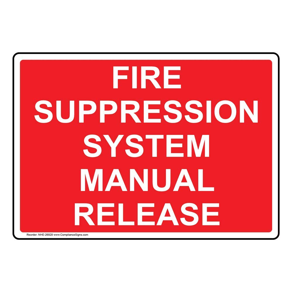 ComplianceSigns.com Fire Suppression System Manual Release Label Decal, 5x3.5 in. 4-Pack Vinyl for Fire Safety/Equipment