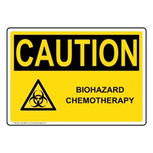 compliancesigns.com caution biohazard chemotherapy osha safety label decal, 5x3.5 in. 4-pack vinyl for medical facility process hazards hazmat