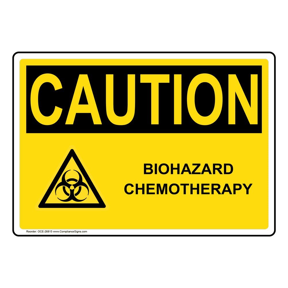 ComplianceSigns.com Caution Biohazard Chemotherapy OSHA Safety Label Decal, 5x3.5 in. 4-Pack Vinyl for Medical Facility Process Hazards Hazmat