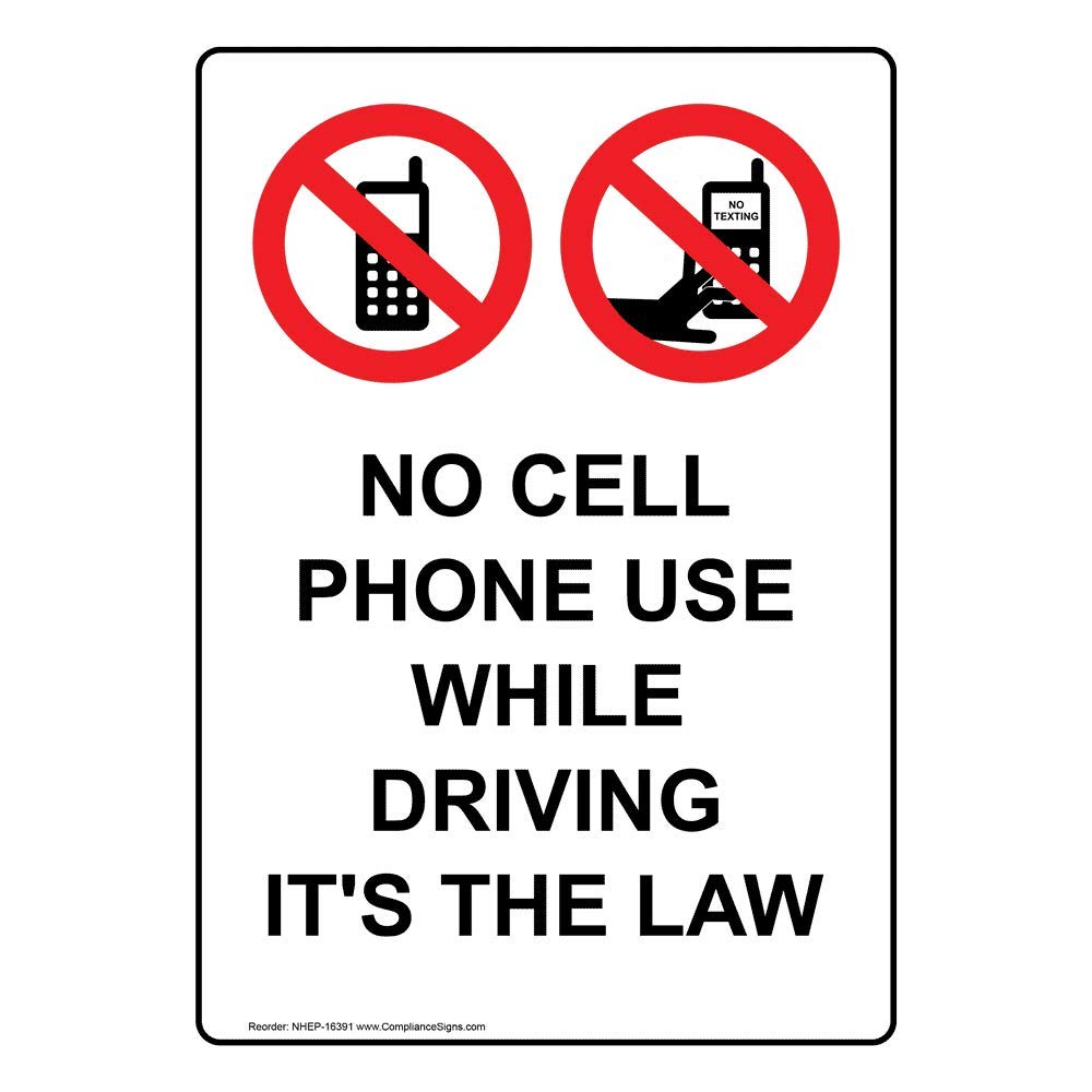 ComplianceSigns.com Vertical No Cell Phone Use While Driving It's The Law Label Decal, 5x3.5 in. 4-Pack Vinyl for Cell Phones