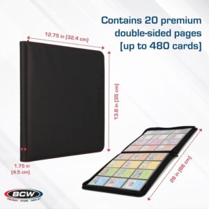 BCW Z-Folio LX Zipper Portfolio - Premium Pink Leatherette 12-Pocket Playset Album - Secure Zipper - 480 Card Capacity - Card Collector's Dream - Card Organizer - Trading Card Storage