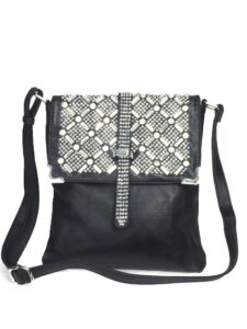 zzfab rhinestone sparkle top bling cross body bag black