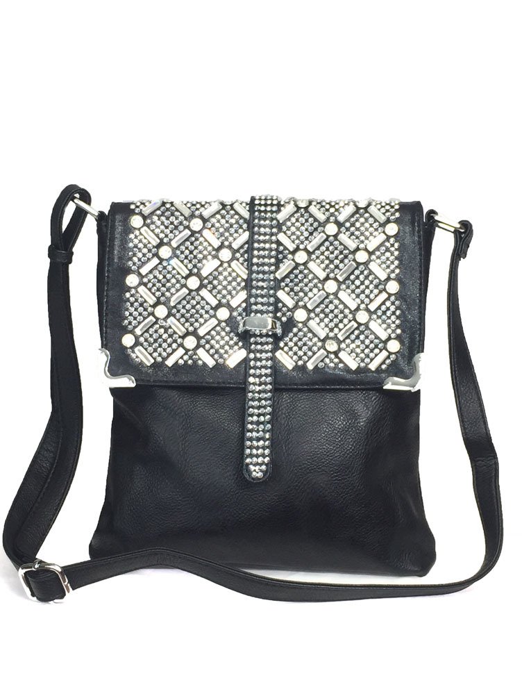 Zzfab Rhinestone Sparkle Top Bling Cross Body Bag Black