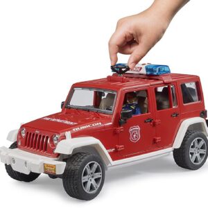 Bruder Jeep Rubicon Fire Rescue Vehicle with Electronic Emergency Siren Sounds and Fireman Figurine