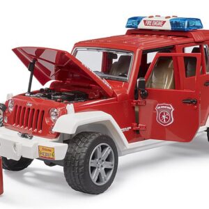 Bruder Jeep Rubicon Fire Rescue Vehicle with Electronic Emergency Siren Sounds and Fireman Figurine