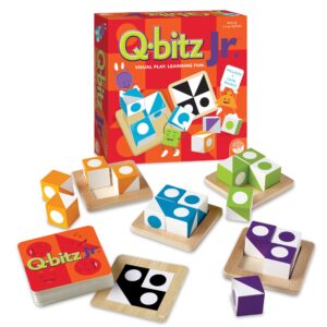 mindware | q-bitz jr. | miniature game | ages 5+ | 2-4 players | 15 minutes playing time