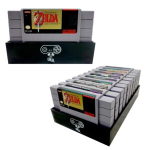 collector craft black game organizer compatible with nintendo snes cartridge, dust cover, cartridge holder, super nintendo entertainment system