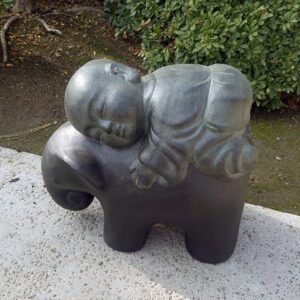 Shaolin Monk on Elephant Buddha Zen Garden Statues Good Luck Elephant - Rustic Green