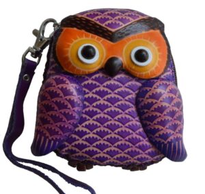 leather wristlet coin/change purse,jewelry holder,lovely baby owl shape,purple (purple)