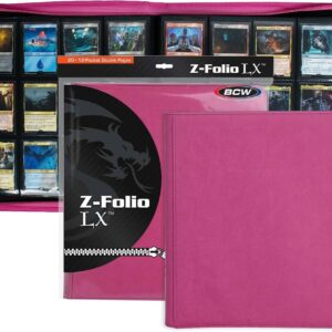 BCW Z-Folio LX Zipper Portfolio - Premium Pink Leatherette 12-Pocket Playset Album - Secure Zipper - 480 Card Capacity - Card Collector's Dream - Card Organizer - Trading Card Storage