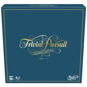 trivial pursuit classic edition board game for adults and teens ages 16 and up, trivia game for 2-6 players